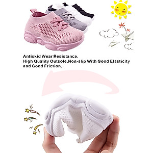 Baby First Walking Shoes 1-4 Years Kid Shoes Trainers Toddler Slip on Infant Waves Shoes Boys Girls Cotton Mesh Breathable Sneakers Outdoor(White,5 T) Bear22