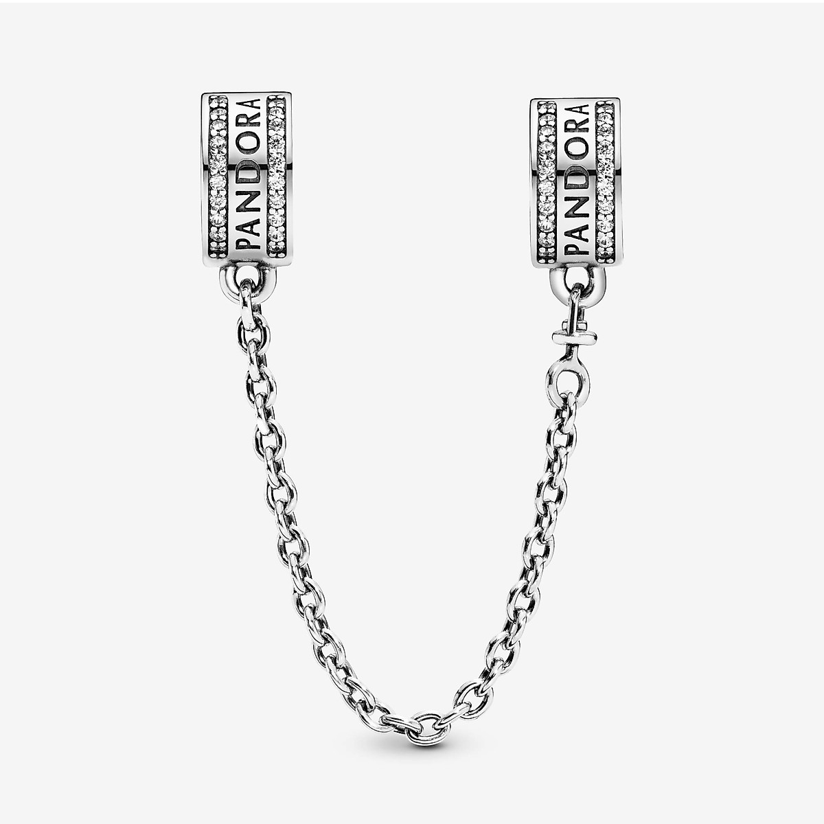 PANDORA Pandora Logo Safety Chain Charm, Sterling Silver, Clear Cubic Zirconia, 2 IN