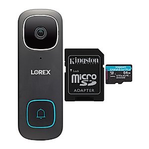Lorex 2K Wired Video Doorbell (Black) with 64GB MicroSD Memory Card Bundle (2 Items) LORB451AJDBE_K1