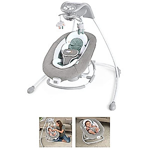 Ingenuity InLighten 2-in-1 Baby Swing & Rocker - Cool Mesh Fabric, Vibrations, Swivel Infant Seat, Nature Sounds, Light Up Mobile - Pemberton