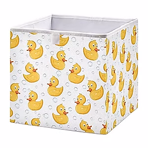 Emelivor Rubber Yellow Duck Cube Storage Bin Collapsible Storage Bins Waterproof Toy Basket for Cube Organizer Bins for Kids Toys Nursery Closet Shelf Book Office Home - 11.02x11.02x11.02 IN
