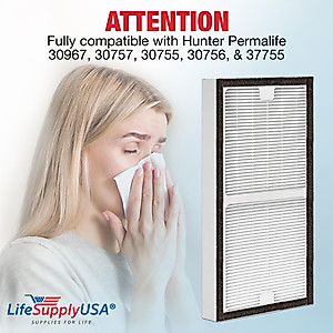 LifeSupplyUSA HEPA Filter Replacement Compatible with Hunter Permalife 30967, 30757, 30755, 30756, 37755