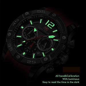 AIMES Watches for Men Red Stylish Analog Quartz Chronograph Waterproof Luminous Big Face Mens Watches Business Work Sport Casual Fashion Designer Dress Men's Wrist Watches Elegant Gift for Men