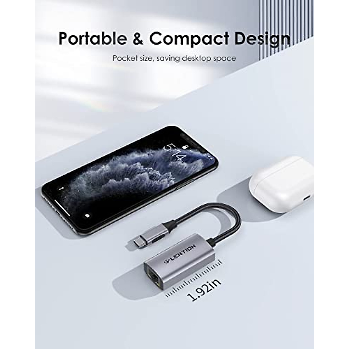 LENTION USB C to Ethernet Adapter, RJ45 to Type C Gigabit Network 1000M Wired LAN Converter Compatible 2023-2016 MacBook Pro 13/15/16, New iPad Pro/Mac Air/Surface, Chromebook, More(CU604, Space Gray)