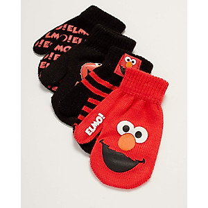 Sesame Street Toddler Boys’ Mittens – Elmo, Cookie Monster, Big Bird, Oscar the Grouch (2T-4T), Size Age 2-4, Elmo Mitten
