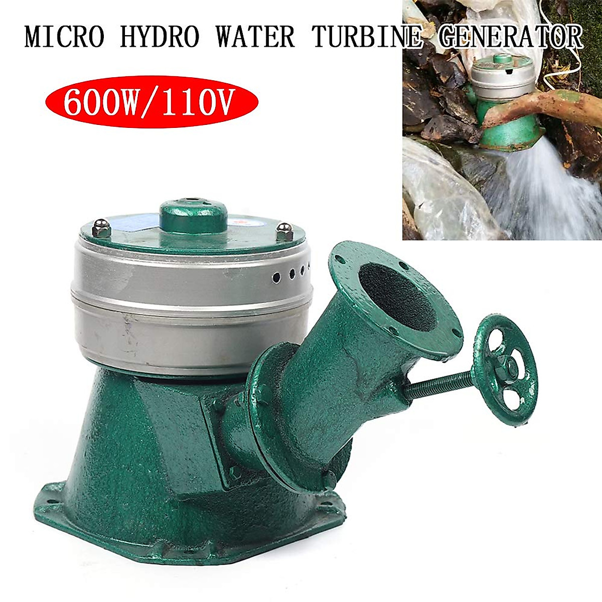 600W 110V Water Turbine Generator, Micro Hydroelectric Power Generator Hydro Water Turbine Generator Single Phase US, Hydro Generator Power 500-1500R/Min for Household Lighting, TV, Electric Furnace