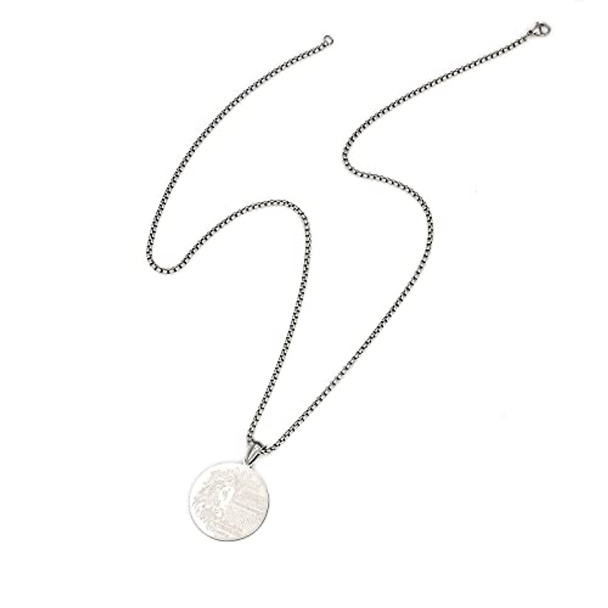 UTHOSMDO Be Strong Lion Bible Cover - Joshua 1:9, Engraved English Bible Lords Stainless Steel Necklace (Silver)