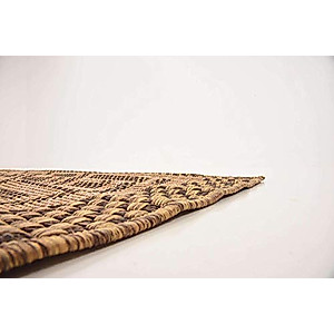 Unique Loom Outdoor Border Collection Area Rug - Greek Key (5' 4" Square, Brown/ Light Brown)