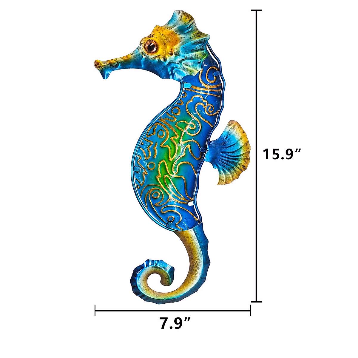 John's Studio Seahorse Sea Wall Decor Outdoor Metal Garden Hanging Art Glass Sculptures Home Ocean Theme Decorations for Kitchen Bathroom and Pool