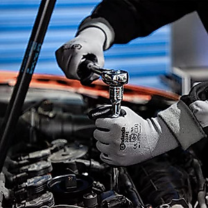 ANDANDA Work Gloves, Smart Touch, 3D Comfort Stretch Fit, Nitrile Coated Work Gloves with Grip, Seamless Knit Nylon Work Gloves Men Suitable for Warehousing, Logistics, Handling, Black（L）, 1 Pair