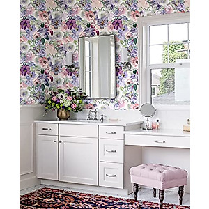 Luvdecor Floral Peel and Stick Wallpaper Removable Wallpaper Peel and Stick Boho Wallpaper for Bedroom Bathroom Renter Wallpaper Floral Contact Paper for Kitchen Cabinet Accent Wall 17.7 * 118in