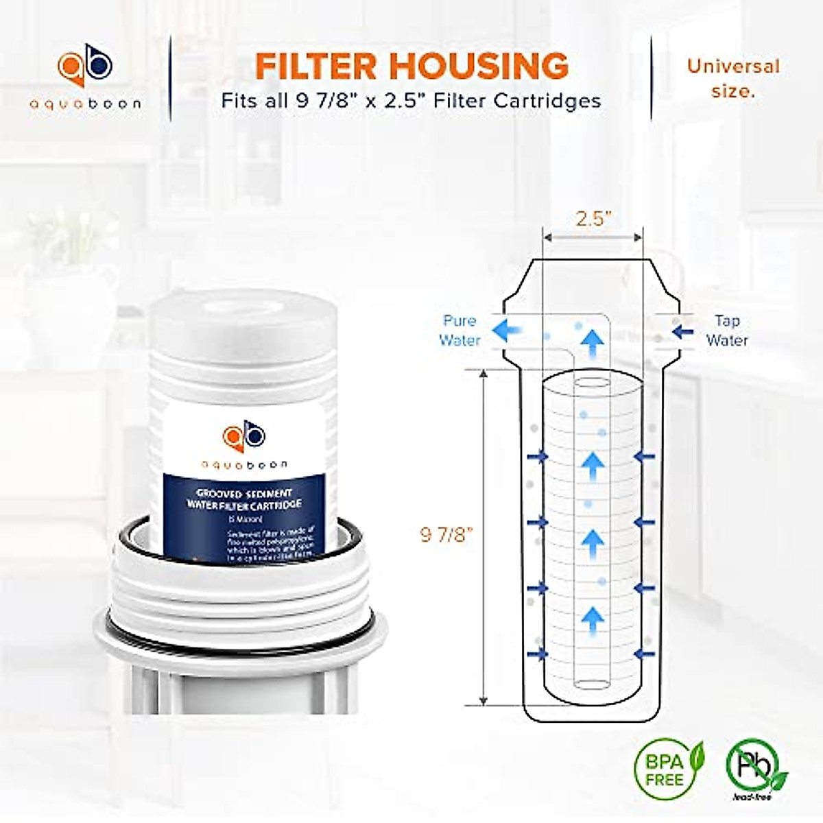 Aquaboon 5 Micron 10" x 2.5" Grooved Sediment Water Filter Replacement Cartridge for Any 10 inch RO Unit, Whole House Sediment Filtration, Compatible with P5, AP110, WFPFC5002, CFS110, RS14, 50-Pack