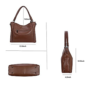 HESHE Genuine Leather Purses for Women’s Shoulder Handbags Cross Body Bags Hobo Tote Bag Satchel and Purse for Ladies (Coffee)