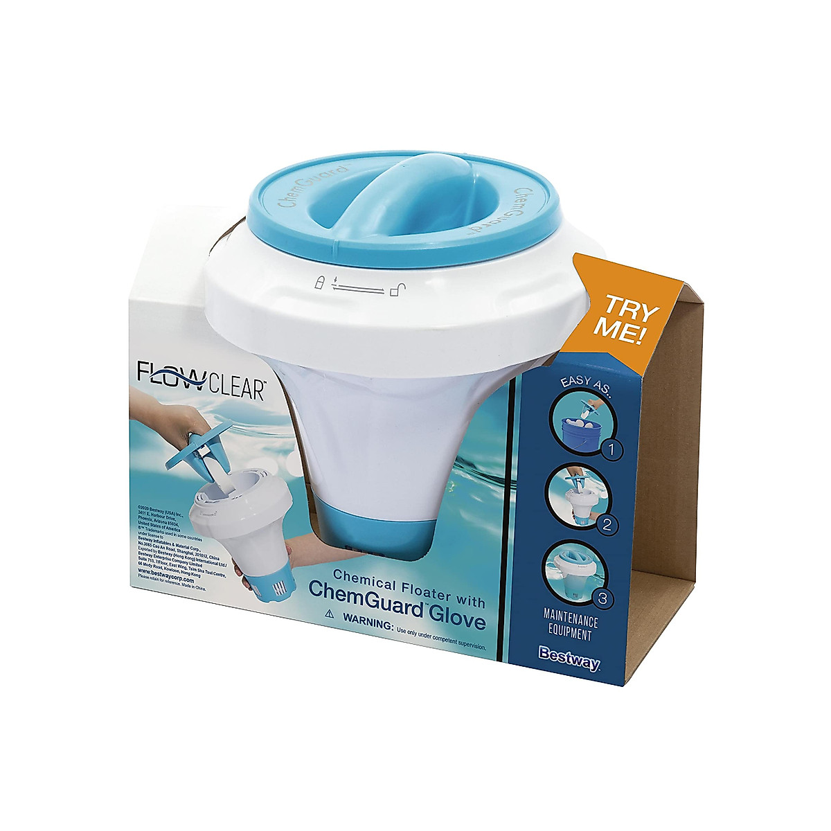 Flowclear Floating Pool Chemical Dispenser with ChemGuard Glove