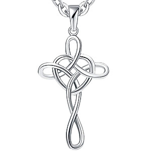 Jude Jewelers Stainless Steel Love Knot Heart Shaped Cross Pendant Necklace (Silver)