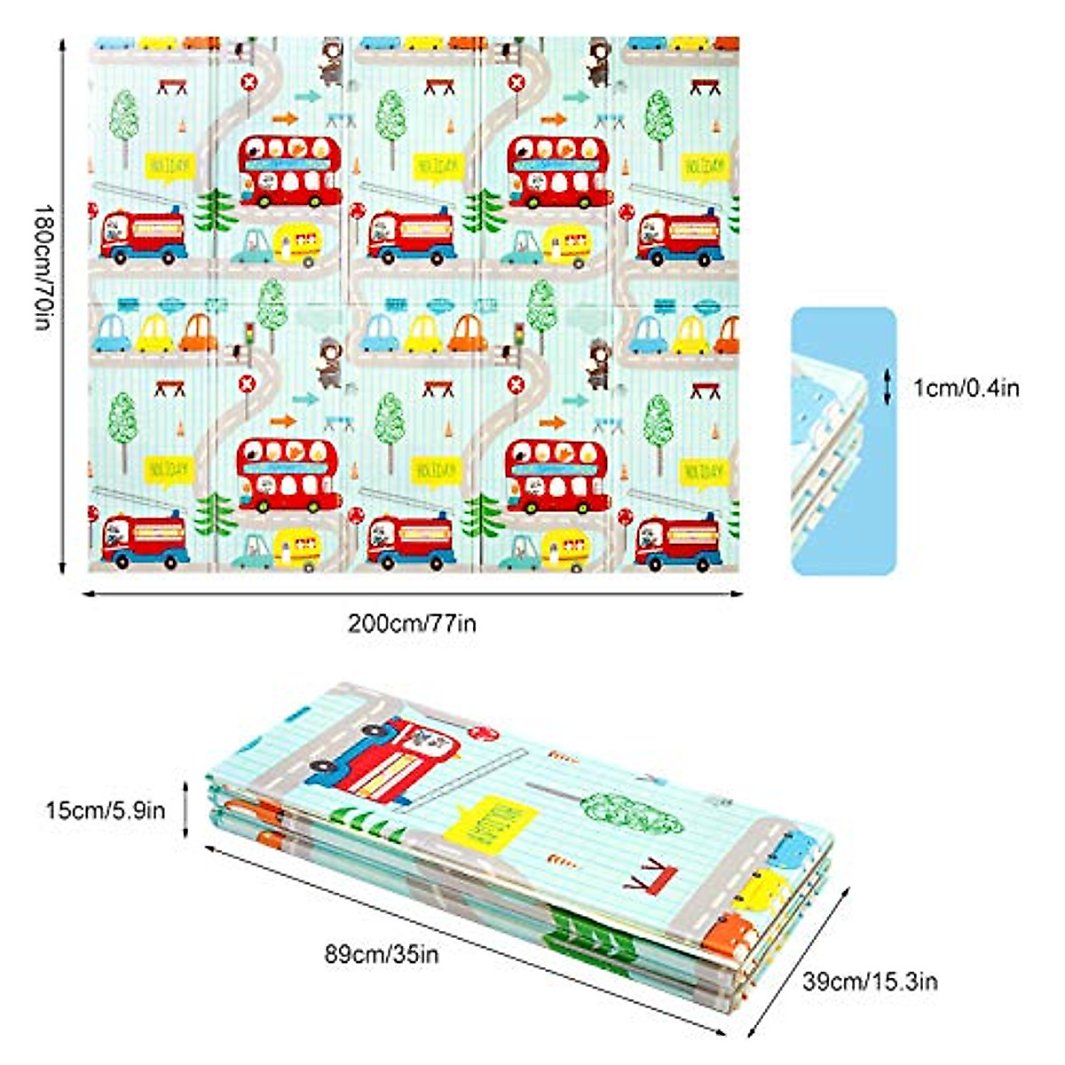 Gentle Monster Baby Play Mat, Extra Large Foldable Play Mat for Baby, Portable Baby Crawling Mat, Waterproof Non Toxic Anti Slip Soft Foam Reversible Playmat for Toddlers and Kids 77" x 70"