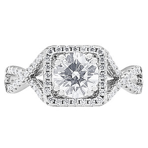 Beyond Brilliance Sterling Silver Square Frame Round Simulated Diamond Twist Shank Ring for Women | Fashion Jewelry for Her | Gift Box Included (Size 6)