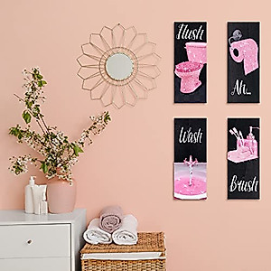 Chinco 4 Pcs Women Funny Wall Art Bathroom Decor Glam Bathroom Wall Decor Black and White Glam Bathroom Wall Arts Modern Women Funny Bathroom Wood Hanging Decors for Home Bathroom (Pink,Sweet)