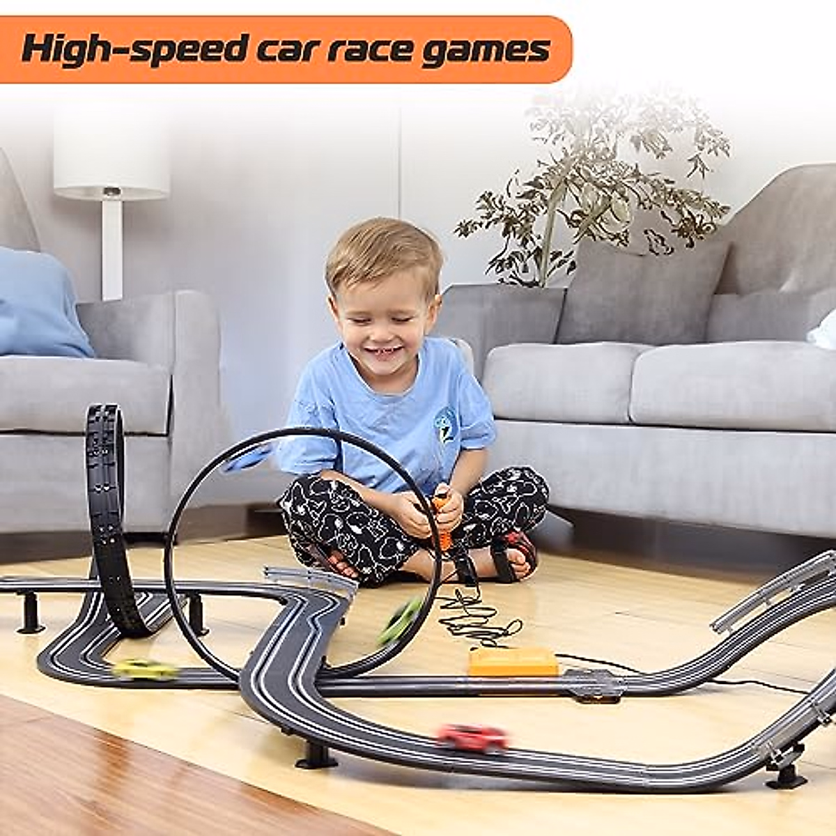 Car Toys for 3 Year Old Slot Car Race Track Toys with 4pcs Speed Cars & 22FT Dual Racing Game Lap Overpass Track - Battery or Electric Race Car Track for Boys Girls Age 4-12