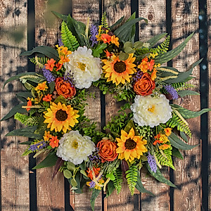Kmise Spring Wreath Fall Decor Wreath for Front Door-24 Inch Summer Peony Eucalyptus Wreaths for Front Porch Farmhouse Home Decor