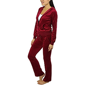 ToBeInStyle Women’s Cozy Lounge Velour Hooded Jacket and Matching Pants - Burgundy - M