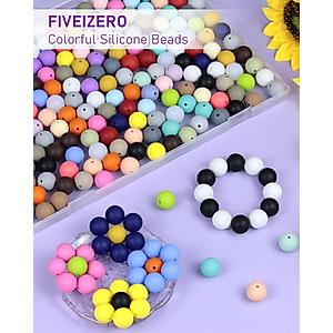 150PCS FIVEIZERO Silicone Beads, 30 Colors 15mm Silicone Beads Bulk for Keychain Making,Focal Beads Rubber Round Bulk Beads Mixed Color Silicone Beads for DIY Crafts Making