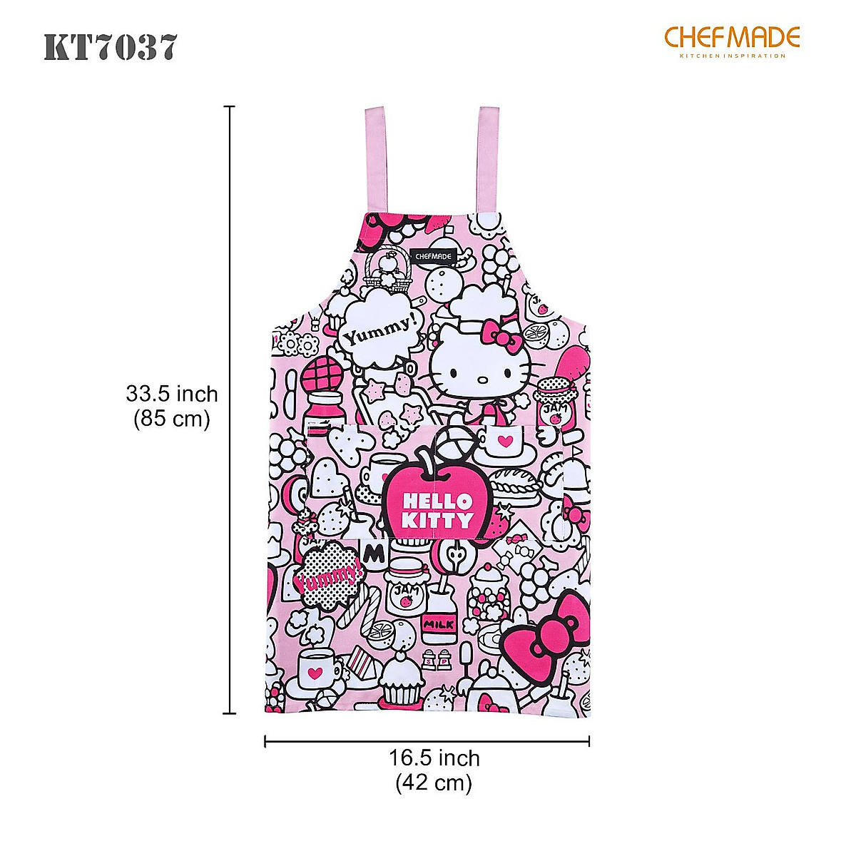 CHEFMADE Hello Kitty 100% Cotton Apron with Gift Box, Adjustable Cross Back Dress with 2 Pockets Kitchen Aprons, Kitty Camouflage Kitchen Print for Baking Cooking Drawing Gardening BBQ & Grill