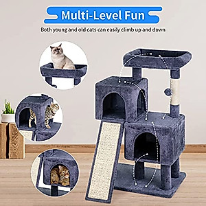 BestPet 36 inches Cat Tree for Indoor Cats Cat Tower with Scratching Posts Multi-Level Cat Furniture Condo with Ramp, Perch Spacious Cat Cave & Funny Toys for Kittens House,Dark Grey