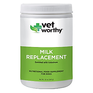 Vet Worthy Milk Replacement for Dogs - Milk Formula Replacer for Puppies, Pregnant, Lactating, Elderly or Recovering Dogs - Enriched with Colostrum, Whey Protein, Vitamins and Minerals - 12oz