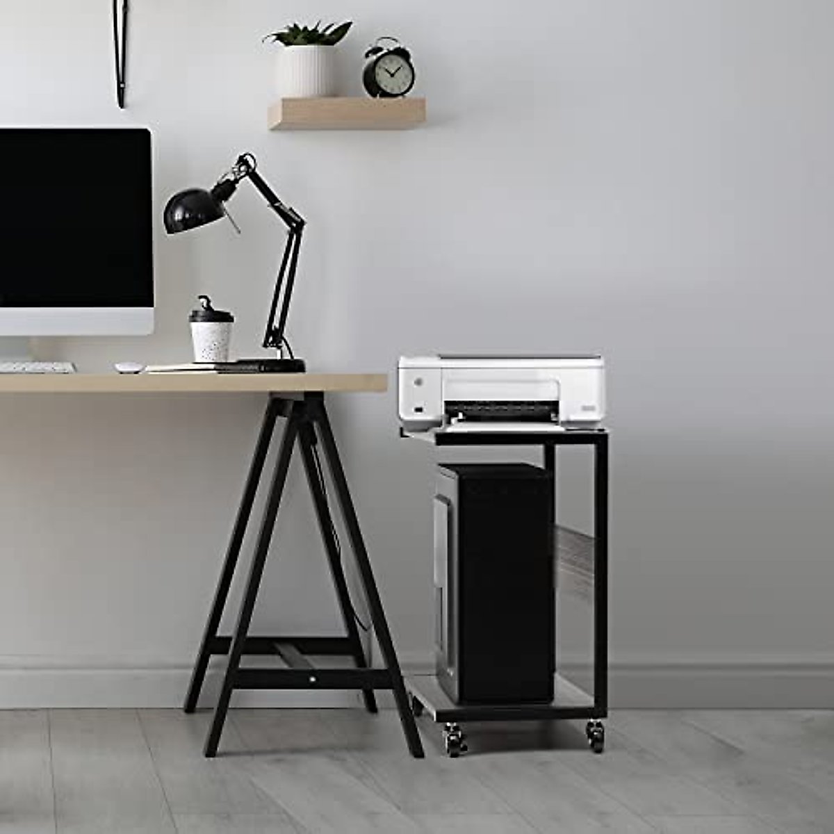 Computer Tower Stand, C-Shape Tall 2-Tier Pc Stand, Computer Tower Floor Stand with Lockable Wheels,Mainly Placed Computer Cases and Printers，Suitable for School, Office, Home(Grey)
