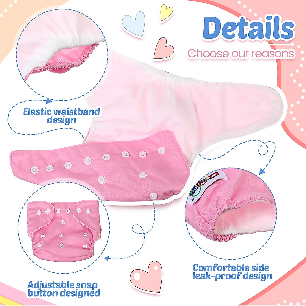 18 Pcs Baby Cloth Diapers Adjustable Reusable One Size Washable Nappy Covers Baby Cloth Pocket for Newborn Toddlers Boys Girls 8-25 Pound (No Inserts)