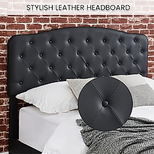 GAOMON Queen Size Platform Bed Frame with Button Tufted Headboard, Faux Leather Upholstered Mattress Foundation, Wooden Slat Support, No Box Spring Needed, Black