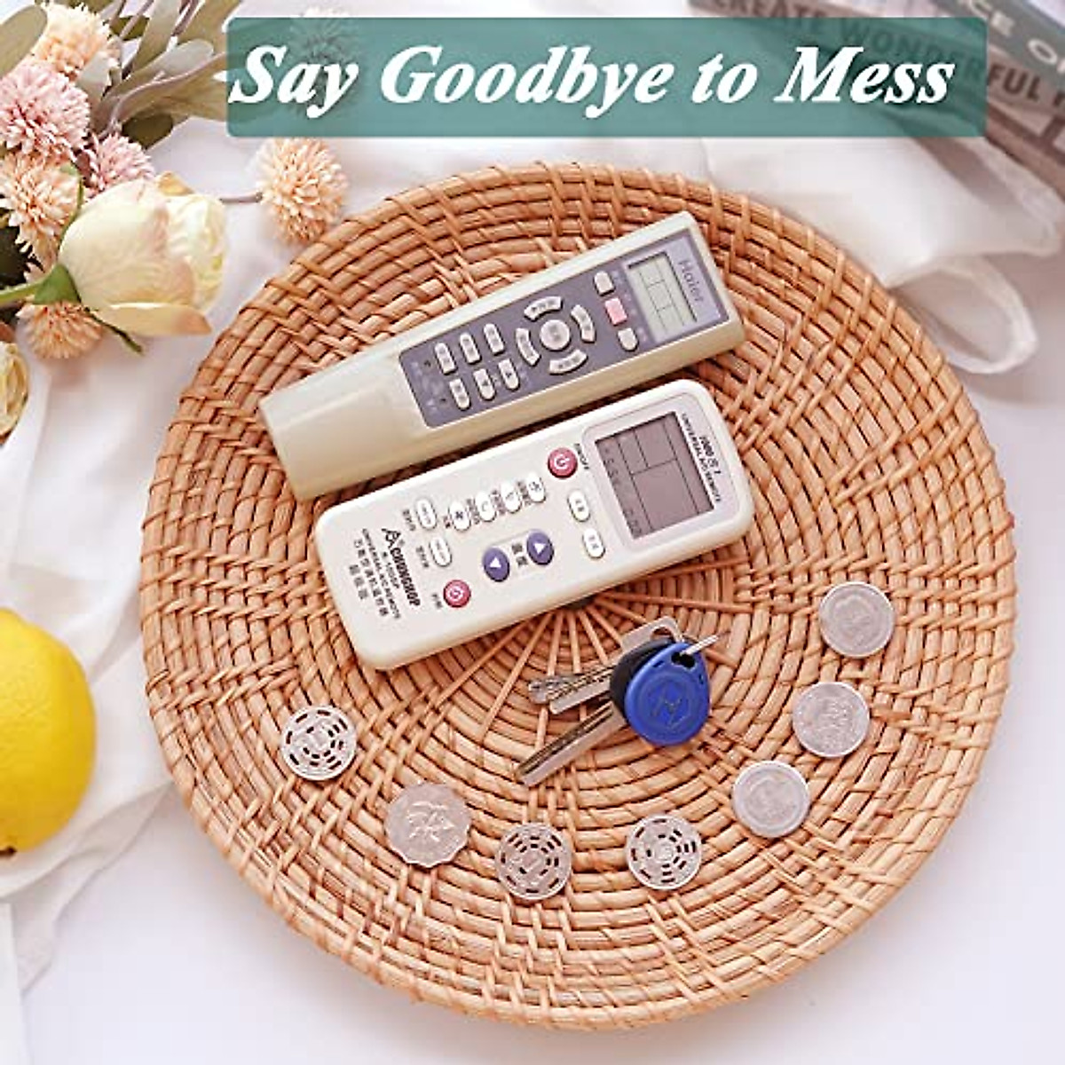 11inch Round Decor Rattan Centerpiece Tray for Candle Vase Holder Keys Remote Tray for Entryway Table Bread Serving Tray for Coffee Table Home Decor