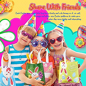 100 Pcs Easter Mini Gift Tote Bags for Kids Easter Small Baskets Bunny Non Woven Kraft Treat Goodie Eggs Bags with Handles for Easter Party Favors, Easter Egg Hunt