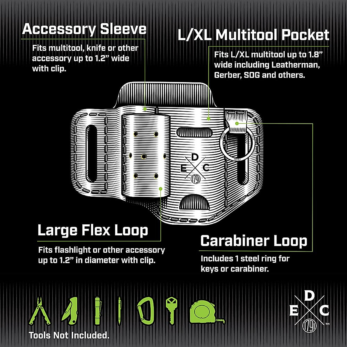 1791 EDC Multitool & Flashlight Holster, Leather EDC Organizer Belt Pouch Fits Multitool, Knife, Flashlight, Keys - Compatible with Heavy Duty Leatherman, Gerber, SOG