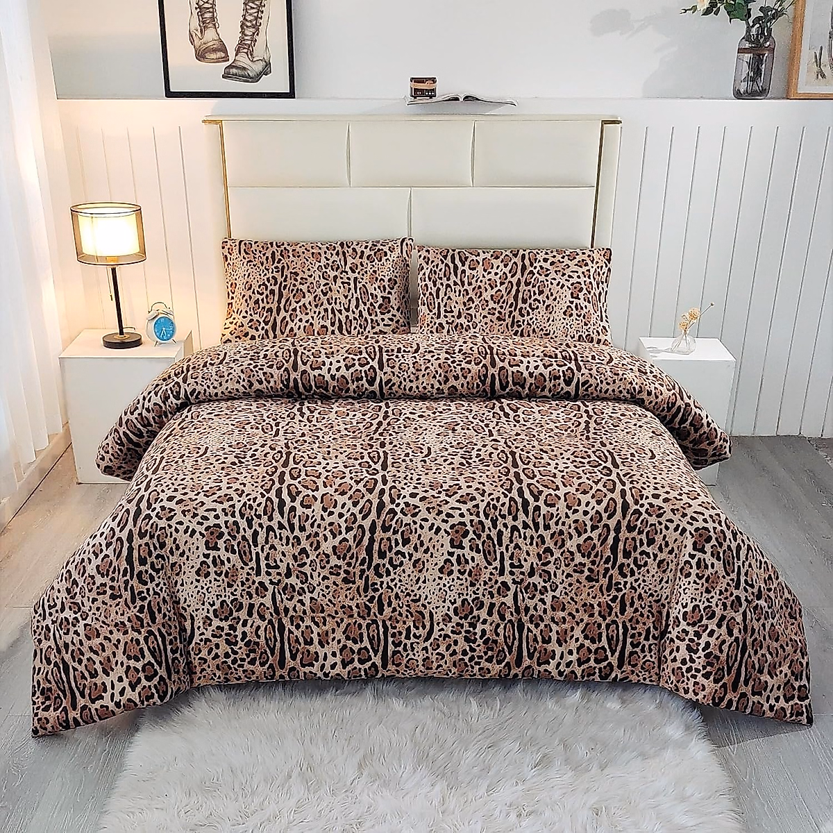 SDY 3PCS Leopard Comforter Set Queen, Animal Print Comforter Set Queen, Leopard Print Bedding Cheetah Print Comforter Set Queen, Bedroom Comforter Sets Queen for Kids, Toddler, Girls, Boys