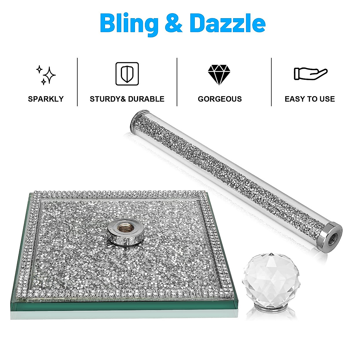 Qiuhome Crystal Paper Towel Holder Countertop Bling Silver Paper Towel Holder Stand