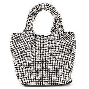 Rhinestone Purses for Women evening Handbag Sparkly Silver Purses Bling Hobo Bag for Party Club Wedding (Silver)