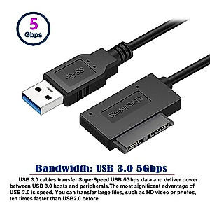 cablecc USB 3.0 to 7+6 13pin Slimline Sata Adapter Cable for Laptop Cd DVD ROM Optical Drive