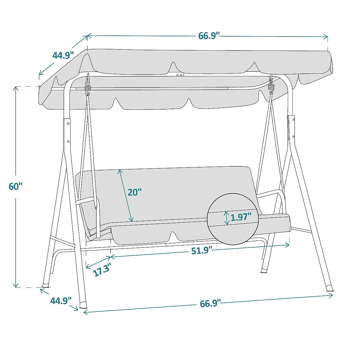 MCombo 3-Person Outdoor Patio Swing Chair, Convertible Canopy Hanging Swing Glider Lounge Chair, Removable Cushions, 4003 (Red)