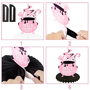 Halloween Party Honeycomb Centerpieces 12Pcs Happy Halloween Party Decorations for Girls Pink and Black Halloween Theme Centerpieces for Ghost Pumpkin Bat Witch Theme Party Baby Shower Supplies