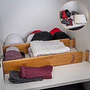 BambooYa Adjustable Premium Bamboo Drawer Divider Organizers | Expandable Spring-Loaded Drawer Separators | Best for Bathroom, Kitchen, Office, Dresser, and Bedroom | (4 Pack, Fully Closed 17.5in" - Fully Open 22.2"in) Made for larger drawers