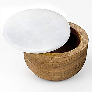jalz jalz Large Wood Salt Box with Spoon Spice Seasonings Keeper Solid Natural Acacia Base White Marble Lid Elegant Design Decorative Boxes Big Capacity