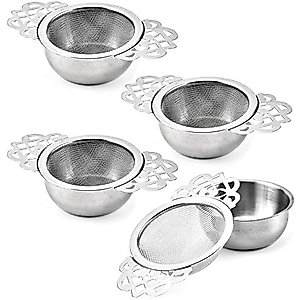 Vankcp 4 Set Tea Strainers with Drip Bowls, Loose Leaf Tea Strainers with Double Winged Handles Extra Fine Mesh Tea Infuser Brew Loose Leaf Tea, Spices, Seasonings