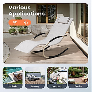 PATIOHIT Outdoor Lounge Rocking Chair Set of 2 - Patio Lounge Chair Comfortable and Stylish Rocking Sunlonger for Relaxation, Sunbathing, and Napping - Modern Design for Patio, Garden, Living Room