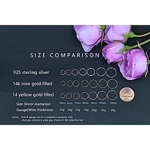 14K Gold Filled Small Hoop Earrings for Cartilage Nose, Tiny Thin 7mm Piercing Hoop Ring 22 Gauge