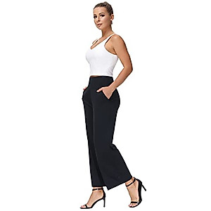 THE GYM PEOPLE Women’s High Waist Loose Comfy Wide Leg Palazzo Yoga Pants Tummy Control Lounge Workout Joggers (Medium, Black)