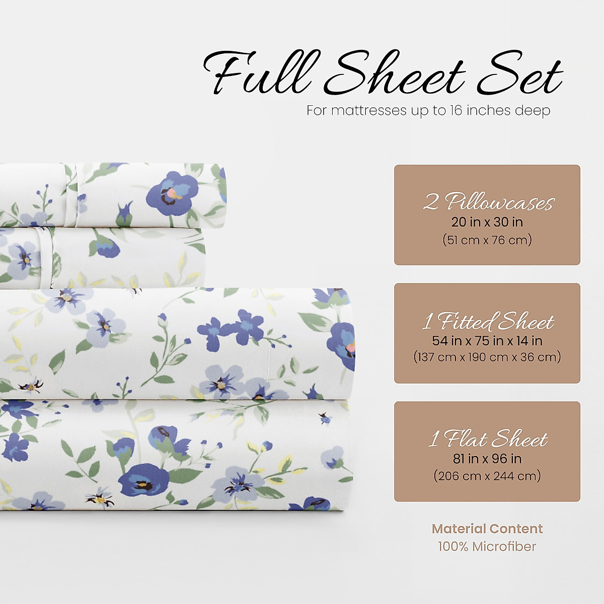 Linen Market 4 Piece Full Size Sheet Sets (Light Blue Floral) - Sleep Better Than Ever with These Ultra-Soft & Cooling Bed Sheets for Your Full Size Bed - Deep Pocket Fits 16" Mattress