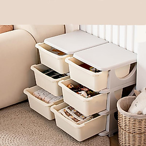 Kids Toy Organizer and Storage 6 Drawers 3 Tier Plastic Bin for Bedroom Living Room Nursery Kindergarten Cream Grey