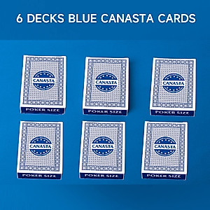 GSE Games & Sports Expert 6-Deck Canasta Cards with Point Values, Includes Canasta and Hand & Foot Game Rules, Traditional Rummy Game Playing Cards (Blue)